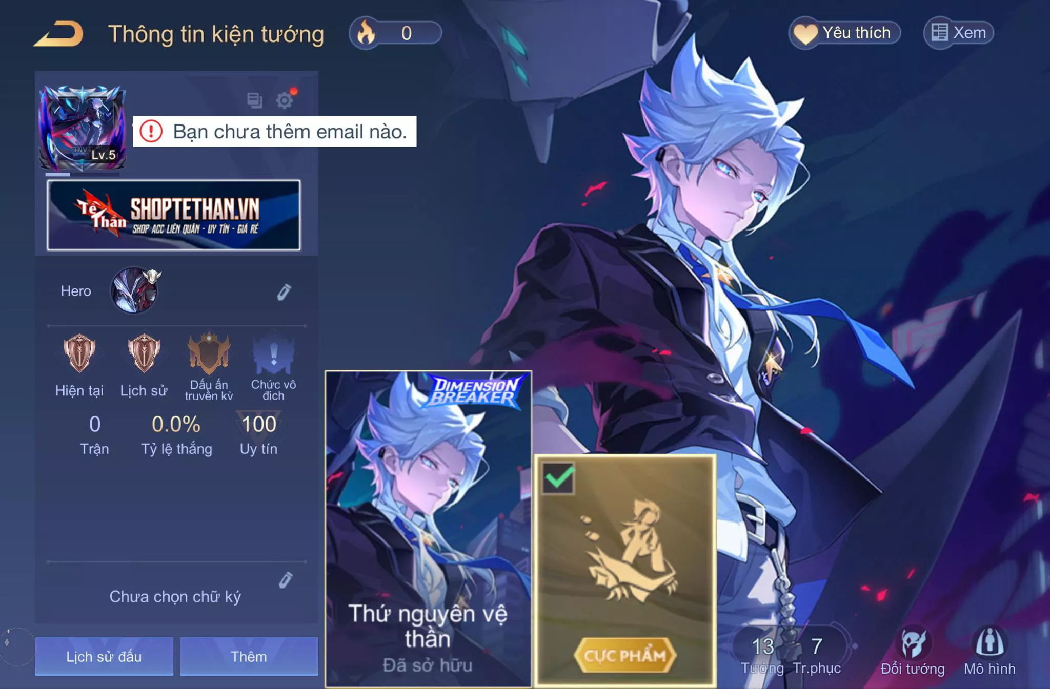 Acc #42689: ACC REG: Nakroth thứ nguyên vệ thần, ngẫu nhiên phụ kiện, ngẫu nhiên kẹp skin SS/S+ ...